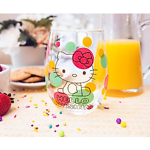 Silver Buffalo Sanrio Hello Kitty Loves Ice Cream Teardrop Stemless Wine Glass | Tumbler Cup For Mimosas, Cocktails | Holds 20 Ounces