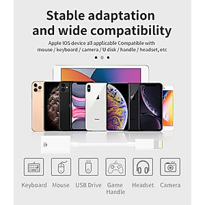 iPhone OTG Adapter(2Pack)lightning male to USB Female Converter Data Sync dongle for 14 13 12 11 pro max 7 8 plus ipad Camera Card Reader USB Flash Drive Mouse Keyboard Hub MIDI Piano Connector U Disk