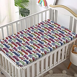 Cars Themed Fitted Crib Sheet,Standard Crib Mattress Fitted Sheet Toddler Bed Mattress Sheets-Crib Mattress Sheet or Toddler Bed Sheet, 28“ x52“,Pale Grey and Multicolor