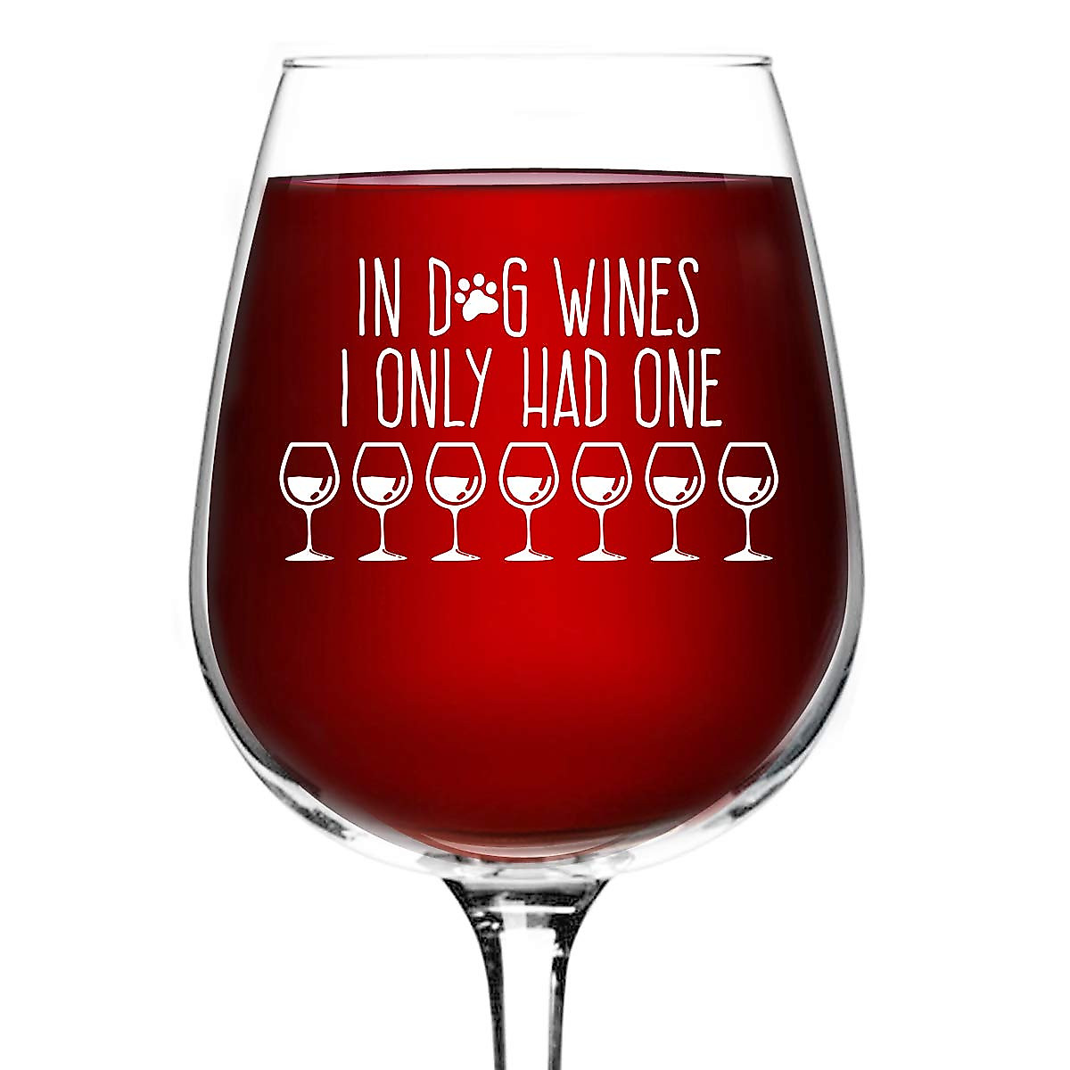 In Dog Wines I Only Had One Wine Glass (12.75 oz)- Funny Dog Lover Message for Pet Owners and Wine Lovers- Cute Dog Mom Wine Glass- Dishwasher Safe- Made in USA