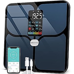 Body Fat Scale, ABLEGRID Digital Smart Bathroom Scale for Body Weight, Large LCD Display Screen, 16 Body Composition Metrics BMI, Water Weigh, Heart Rate, Baby Mode, 400lb, Rechargeable