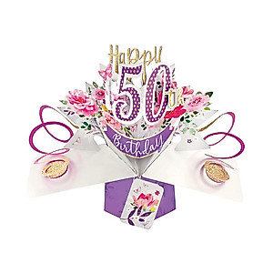 Second Nature 50th Birthday Flowers Pop Up Greeting Card - POP191