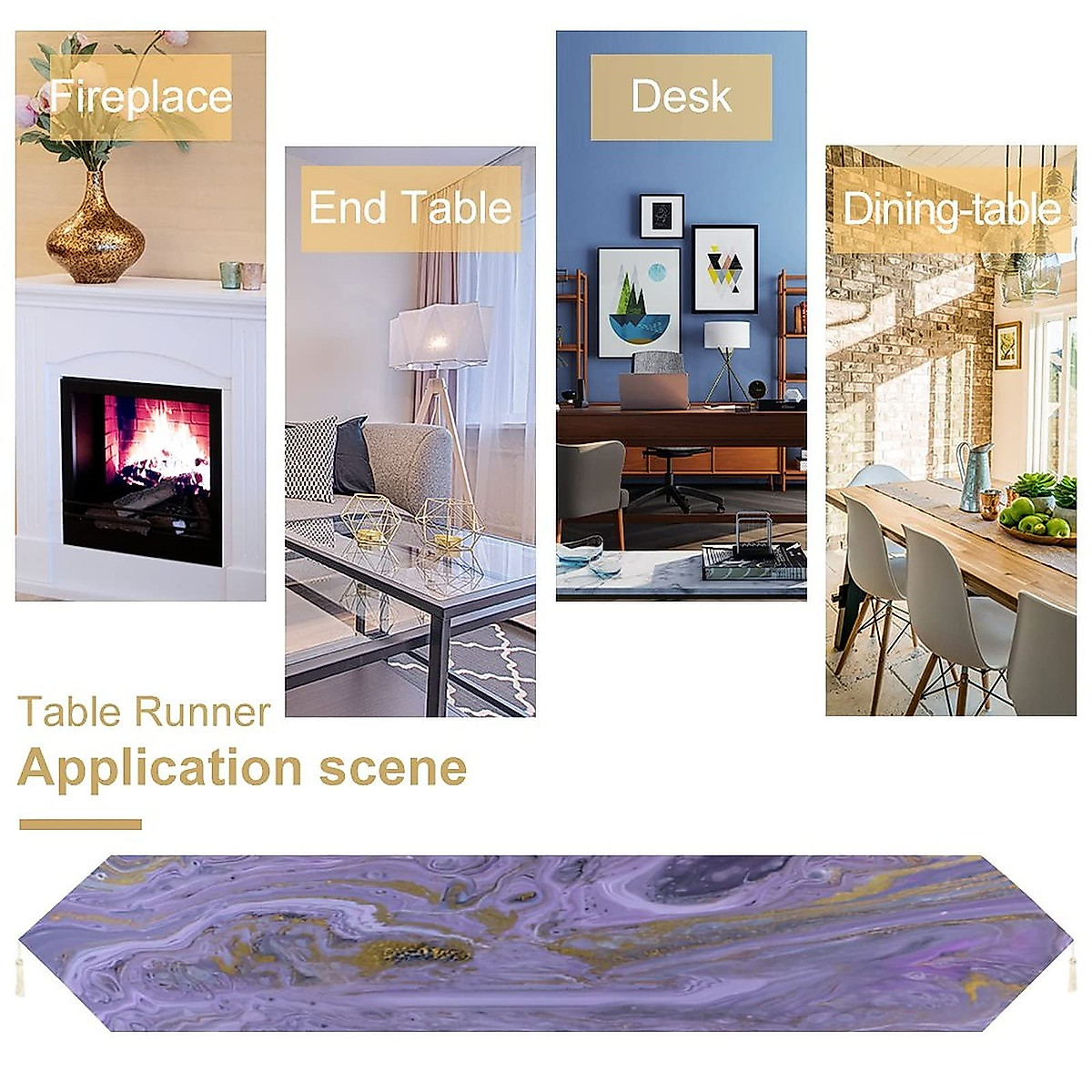 Golden Purple Flowing Marble Table Runner Spring Summer Table Runners Dresser Scarf for Home Party Holiday Kitchen Dining Table Decor 70x13 INCH