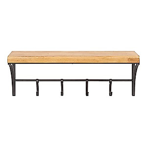 Kate and Laurel Ozias Farmhouse Shelf with Hooks, 24 x 9, Rustic Brown and Black, Sopisticated Coat Rack and Shelf for Storage and Display