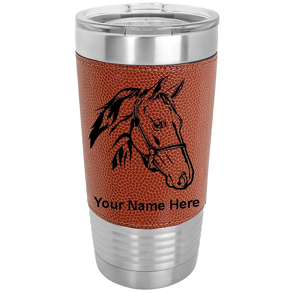 LaserGram 20oz Vacuum Insulated Tumbler Mug, Horse Head 2, Personalized Engraving Included (Faux Leather, Basketball Style)