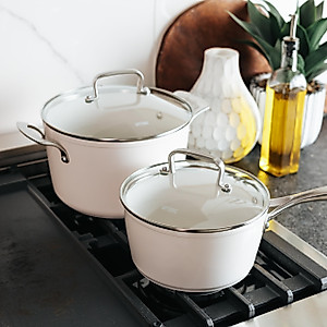 Yatoshi Nonstick Ceramic Cookware Set (7 Piece) - Non Toxic, PTFE & PFOA Free - Oven Safe & Compatible with All Stovetops (Gas, Electric & Induction)