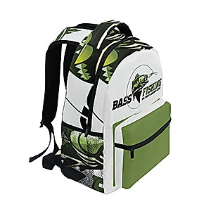 Largemouth Bass Fishing Backpack for Boys Men Travel Laptop Backpack Daypack Bag 16 Inch