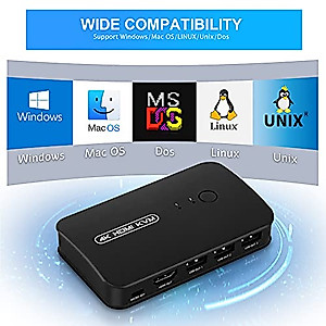 DGODRT HDMI USB KVM Switch 2 Port Selector Box for 2 Computers Share Keyboard Mouse Printer and 1 HD 4K Monitor, 2 KVM Cables Included
