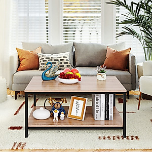 LEMY Coffee Table with Storage Shelf, 2-Tier Wooden Tables for Living Room, Bedroom, Office, Natural