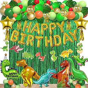 125pcs Dinosaur Birthday Party Decorations Supplies, Dinosaur Balloons Arch Garland Kit with Fringe Curtain, Dinosaur Balloons for Jungle Dinosaur Baby Shower Decorations for Boy Kids