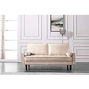 Container Furniture Direct Womble Modern Velvet Upholstered Living Room Diamond Tufted Chesterfield Sofa with Gleaming Nailheads, Biscuit