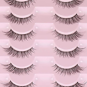 Fake Eyelashes Natural Short Cat Eye Lashes Clear Band Fluffy Wispy False Eyelashes 8 Pairs by Yawamica