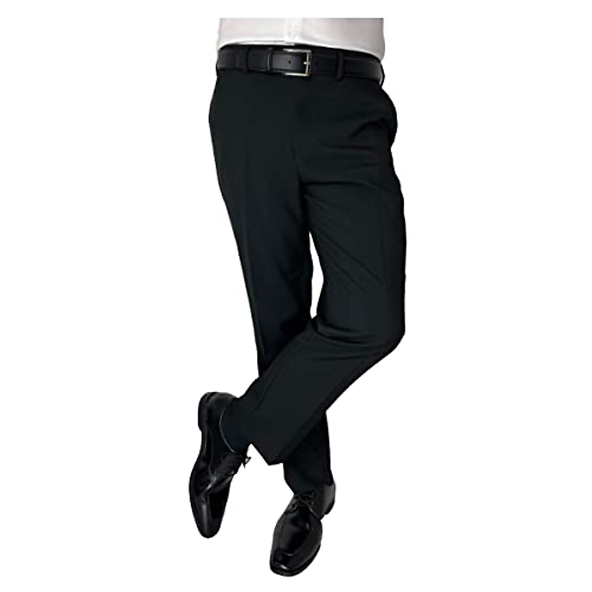 Sir Gregory Men's Fitted Flat Front Dress Pants with Expandable Waistband Black 34