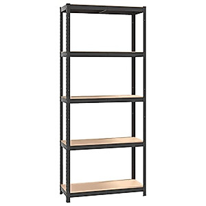 vidaXL 5-Layer Storage Shelf - Galvanized Steel, Engineered Wood and Plastic - Industrial Style - Sturdy Durable Design - Anthracite Color - Dimensions: 29.5" x 11.8" x 67.7"