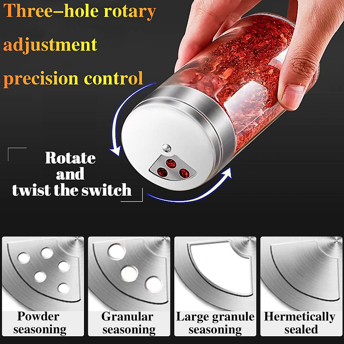 Salt and Pepper Shakers Set 4pcs, Spice Shaker for Kitchen, Pepper and Salt Container with Stainless Steel Lid, Glass Salt Shaker with Adjustable Pour Holes