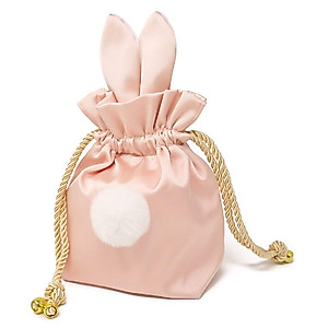 Honbay Drawstring Silk Bag Cosmetic Pouch Jewelry Bag Gift Wrapping Bag with Cute Rabbit Ear (Pink)