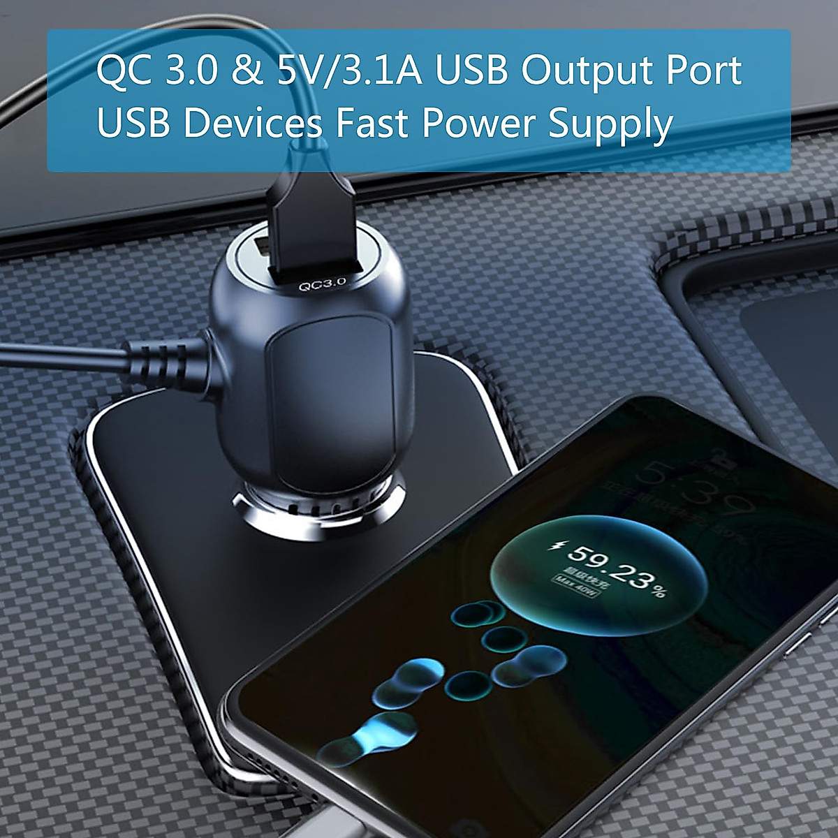 Dash Cam Mini USB Power Cable, Right Angle 90 Degree Mini USB with Dual USB Port Fast Power Supply, for 12V-24V Car and Truck Dash Cam, GPS Navigator, MP3 Player and Other USB Devices