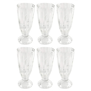 Home-X Vintage Style Milkshake Glasses Set, Old Fashioned Ribbed Glassware, Dessert Cups for Ice Cream Sundaes, Smoothies, Classic Soda Fountain, Retro Kitchen Decor - 6 Pack