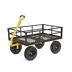Gorilla Carts GOR1400-COM Steel Utility Cart, Heavy-Duty Convertible 2-in-1 Handle and Removable Sides, 12 cu ft, 1400 lb Capacity, Black