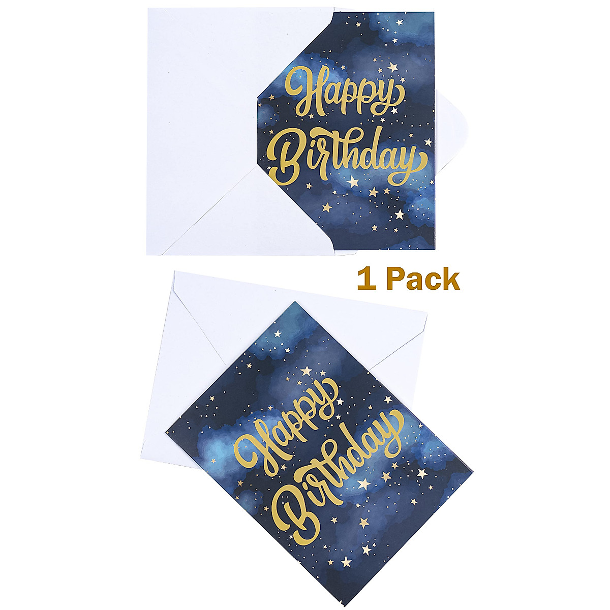 WRAPAHOLIC 13" Large Gift Bag with Card and Tissue Paper - Navy Star Gold Foil Happy Birthday