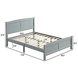 nycsuoani Full Bed Frame No Box Spring Needed Full Pine Single-Layer Core Vertical Stripe Full-Board Curved Bed Head with The Same Bed Foot Wooden Bed 77.8 x 56.5 x 37.8 in. Gray