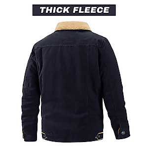 EKLENTSON Mens Jacket Winter Warm Jacket Men Outwear Jacket Windproof Jacket Hiking Jacket Sherpa Lined Jacket Men, Navy, Large