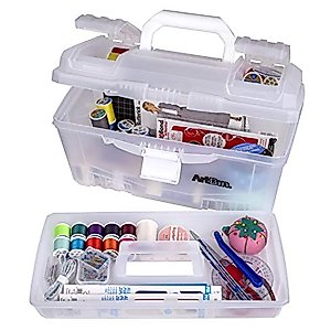 ArtBin 6918AH Twin Top 17 inch Supply Box, Portable Art & Craft Supply Organizer with Handle, [1] Plastic Storage Case, Translucent
