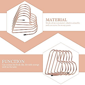 STOBOK Adjustable Bookends Metal Wire Heart Shaped Bookends Desktop Magazine File Holder Record Organizer Newspaper CD Display Rack for Home Office Bookshelf Rose Gold