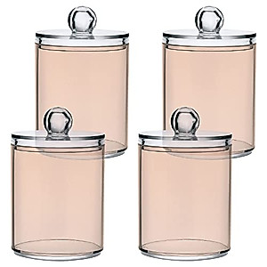 xigua Peach 2 Pack Qtip Holder Dispenser with Lid,Apothecary Jars Plastic Cotton Swabs Cans Clear Bathroom Storage Canister for Cotton Ball, Cotton Swab, Cotton Round Pads, Floss227