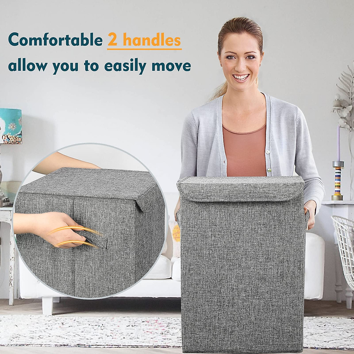 Laundry basket with Lid,Laundry hamper,No installation need,Collapsible Laundry basket with Handles,Dirty Clothes Toys laundry Hamper for Bathroom washroom,basket for Laundry,Grey 38L