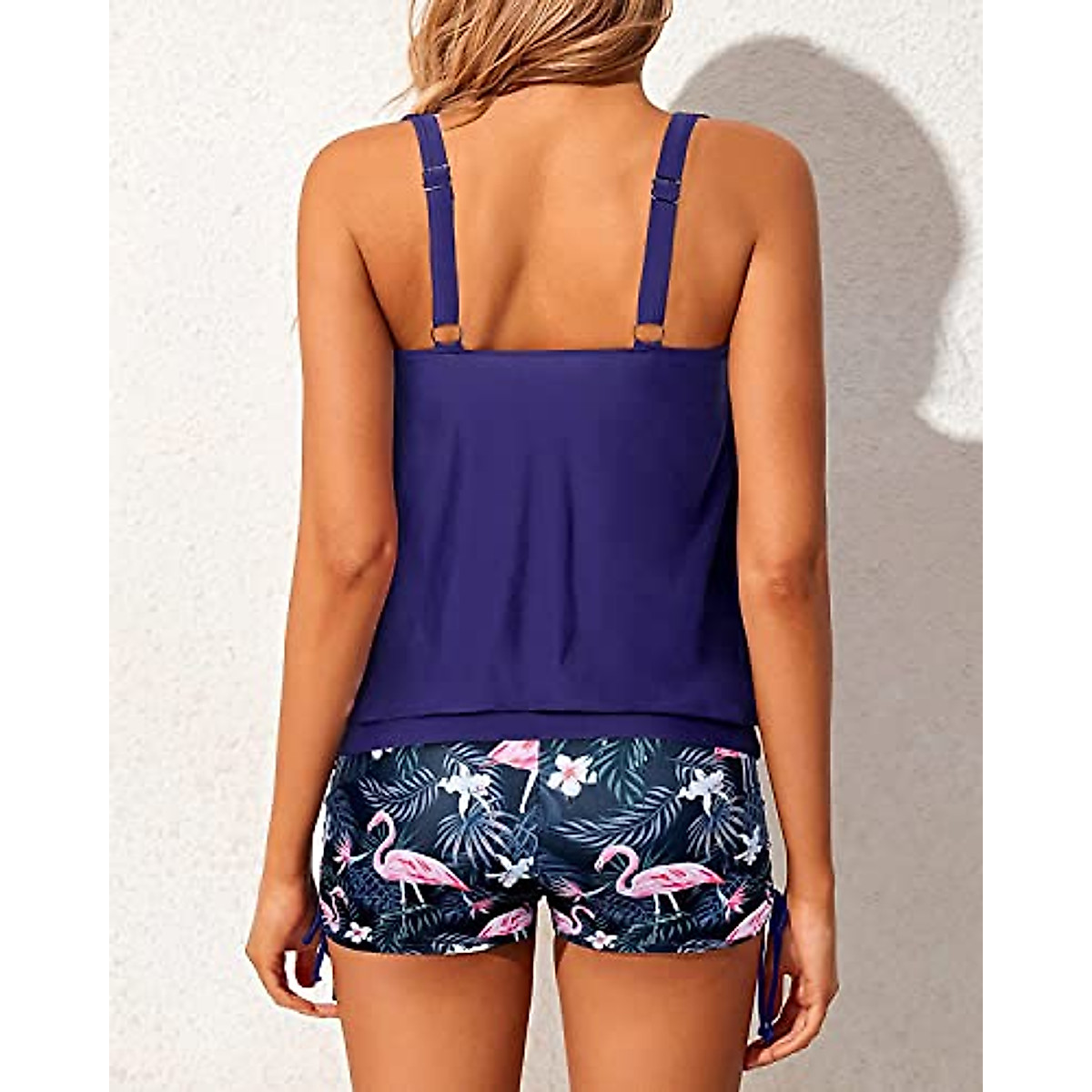 Yonique Blouson Tankini Swimsuits for Women 2 Piece Flamingo Bathing Suits Tops with Boyshorts Modest Loose Fit Swimwear M