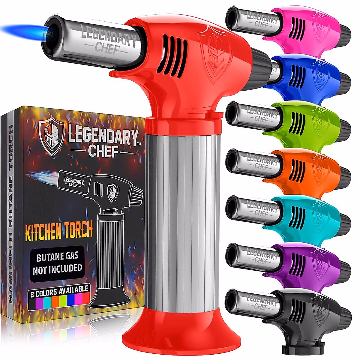 Culinary Cooking Torch - Kitchen Food Torch for Creme Brulee, Baking, Desserts and Searing- Butane Torch Lighter, Blow Torch for Cooking with Lock and Adjustable Flame (Butane Gas Not Included) Red