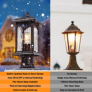 Brown Dusk to Dawn Outdoor Post Lights - 2 Packs Oil Rubbed Bronze Post Lights with Pier Mount Base, Rustic Hard Wired Pole Outdoor Lighting, Waterproof Pillar Lantern Outside for Pathway, Patio