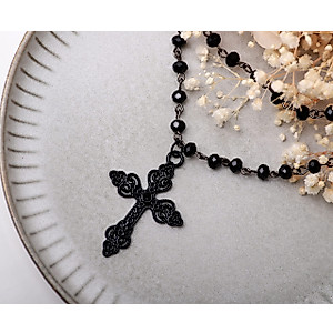 Sacina Gothic Layered Cross Necklace, Zinc Alloy Black Bead Cross Choker Necklace, Halloween Goth Jewelry Gift for Women (Layered Bead Cross)