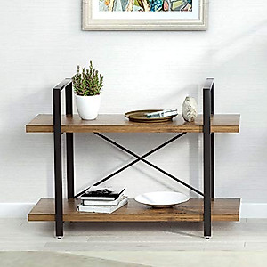 mecor 2-Tier Bookcase, Vintage Industrial Metal Display and Storage Tower, Etagere Bookshelf for Home Office, Dark Brown