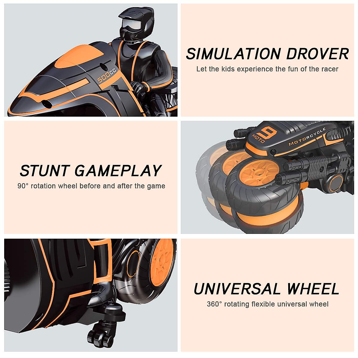 Karoter Remote Control Motorcycles, 360° Spinning Action Rotating Drift Stunt Motorbike 2WD High Speed Rc Motorbikes 2.4Ghz Radio Control Motorcyle with Riding Figure Toys for Kids Boys