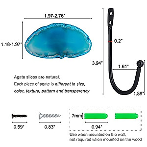 Agate Wall Hooks for Hanging, Decorative Wall Hook, Coat Hooks Wall Mounted Hat Hooks for Wall, Key Hooks Heavy Duty J Hooks for Purse Bag Towel (Blue 3 Pack)