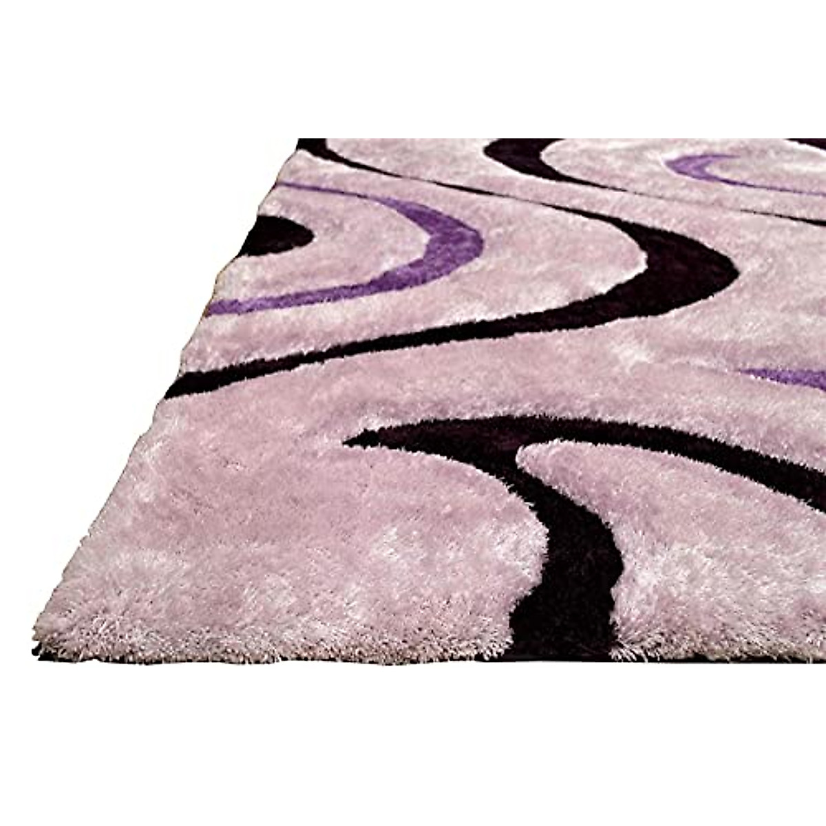 HR HANDCRAFT RUGS shag Rug, 3-D Hand Carved Shaggy Lilac/Purple/Black