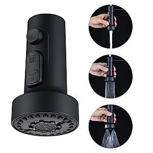 GCGWEQS Pull Down Faucet Replacement Head, 3 Functions Kitchen Faucet Sprayer Head, G 1/2 Pull Out Spray Head for Kitchen Faucet, Black Kitchen Sink Faucet Head