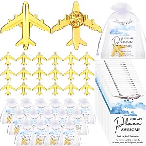 Tondiamo 36 Sets Flight Attendant Appreciation Gifts Airplane Lapel Pins with Thank You Cards for Travel Adventure Party Favor Christmas Gift