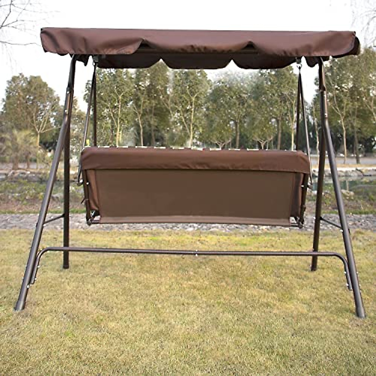 Walsport Outdoor Swing Chairs for Adults Patio Swings with Canopy 3 Person Seating Chair Porch Swing with Stand and Chair Cushion Steel Frame Outdoor Glider Hammock Bench Swing Backyard Furniture