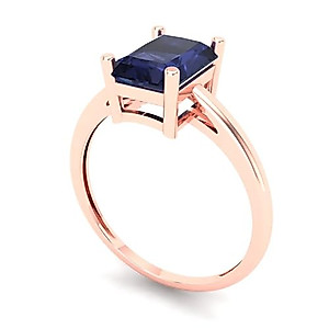 Clara Pucci 2.0 ct Emerald Cut Solitaire Simulated Blue Sapphire Engagement Bridal Promise Anniversary Ring 18K Rose Gold Size 3.5