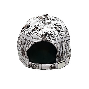 Disney Mickey Mouse Comic Book Print Snapback Baseball Hat (Black and White)