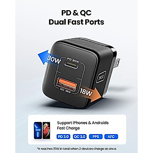 INIU 15W Fast Wireless Charging Stand+USB C Charger 30W PD QC 3.0 Dual Port Type C Charger Fast Charging Block