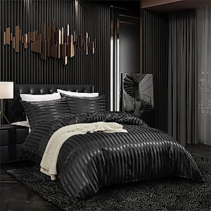 Sisher 5Pcs King Comforter, Stripe Silk Bedding Sets for Man Woman, Luxury Rich Black Bed in a Bag King (1 Comforter, 2 Pillowcases, 1 Flat Sheet, 1 Fitted Sheet)