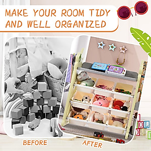 Ochine Wood Toy Storage Organizer Kids Toy Organizer Toy Storage Cabinet Wooden Bookcase and Bookshelf Kids Toy Organizer and Storage Bins for Playroom, Bedroom, Nursery, School Classroom