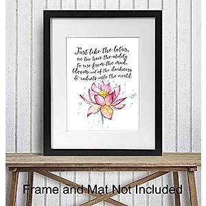 Inspirational Meditation Art Print - Motivational Lotus Wall Art Poster - Unique Home Decor for Studio, Bathroom, Bedroom - Gift for Women, Zen Buddha Fans - 8x10 Photo Unframed