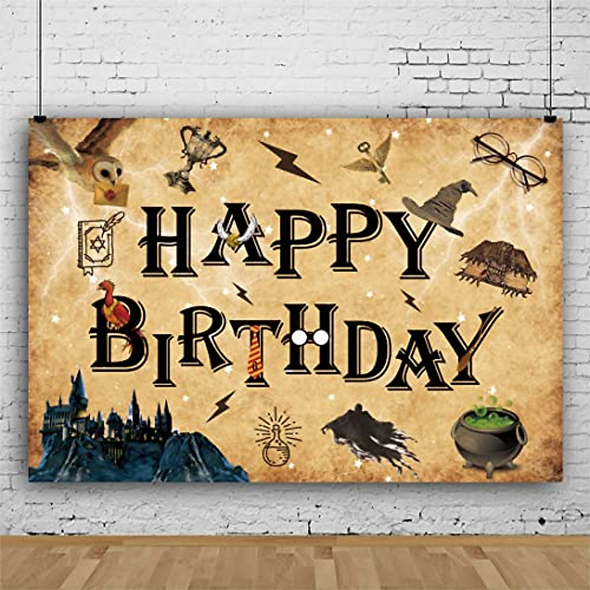 QIEXI Wizard Birthday Backdrop Wizard Happy Birthday Party Decoration Backdrop for Boy Girl Birthday Party Banner Witch Party Theme Decoration Supplies Wizard School Decoration 5x3ft