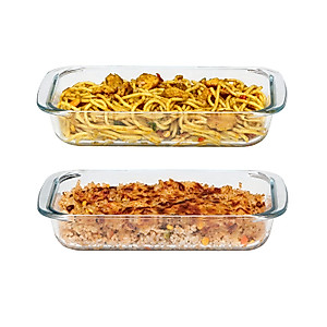 Mini-1 Quart Glass Baking Dish for Oven, 2 Pcs Single Serving Glass Pan for Cooking Oblong Casserole Dish Rectangular Baking Pan Glass Bakeware