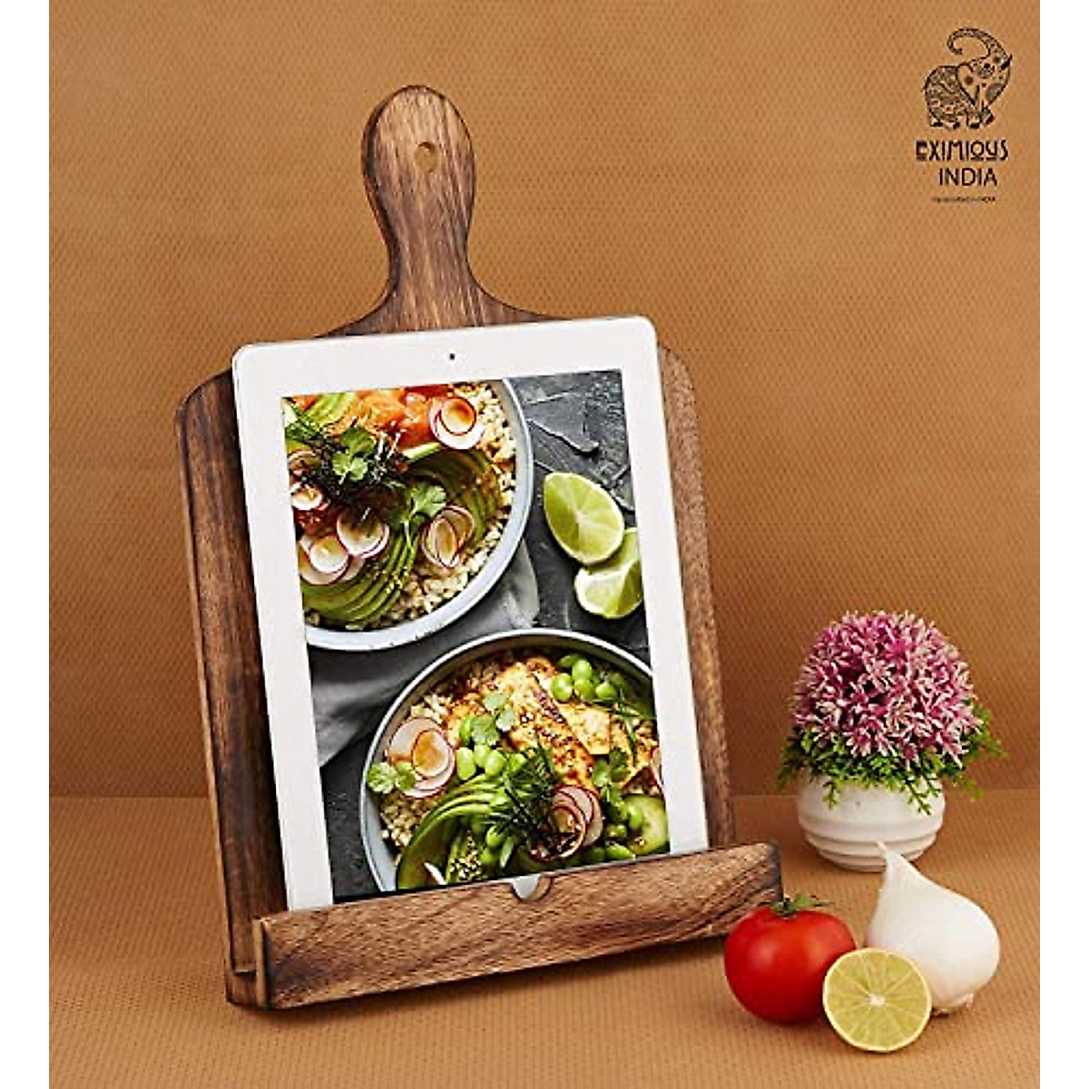 Valentines Day Gifts Wooden Cookbook Stand Recipie Book Holder for Cooking Cook Book Stand Chopping Board Style Foldable Easel for Kitchen Ipad Tablet (Brown)